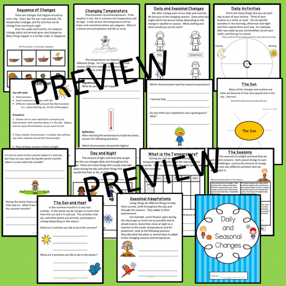 Daily and Seasonal Changes Unit - 1st Grade Science - Student Booklet ...