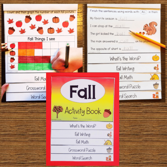 Fall Activities Flip Book Math and Language - Hands-On Teaching Ideas