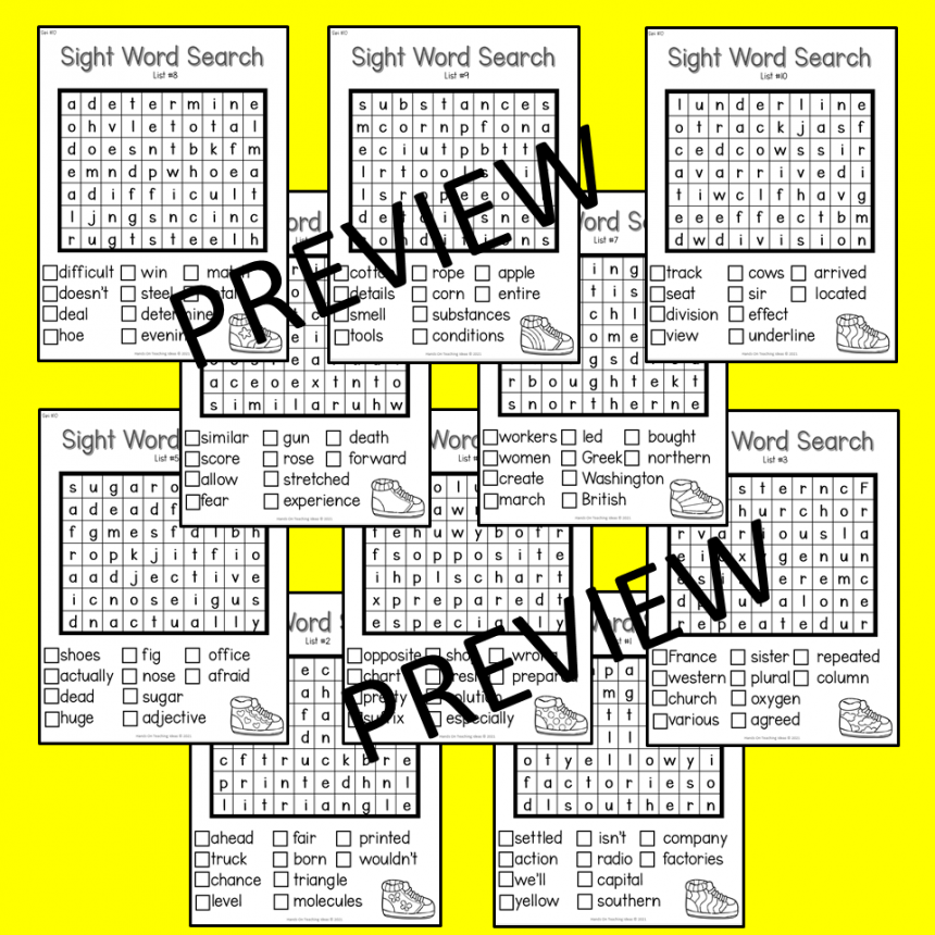 High Frequency Words (Sight Words) Word Searches - Set #10 - Hands-On ...