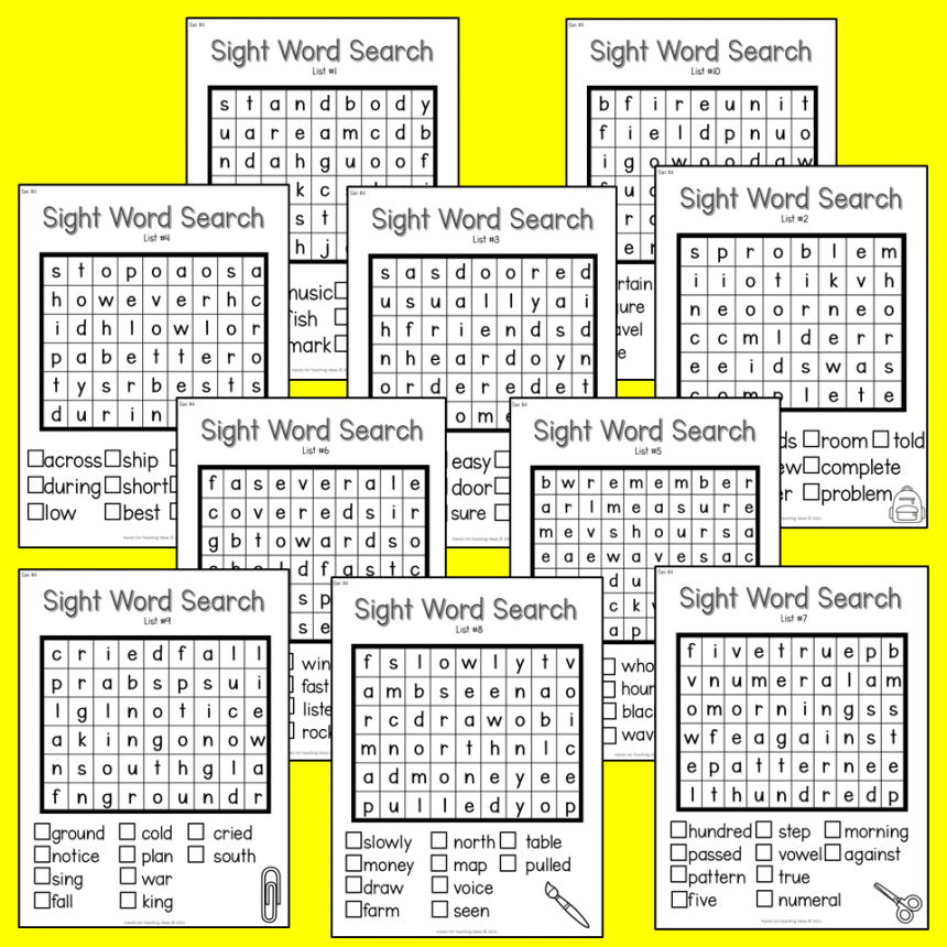 High Frequency Words (Sight Words) Word Searches Set #4 - Hands-On ...