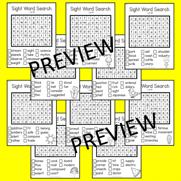 High Frequency Words (Sight Words) Word Searches Set #9 - Hands-On ...