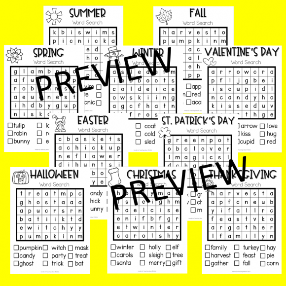 Word Searches Holiday and Seasons - Hands-On Teaching Ideas