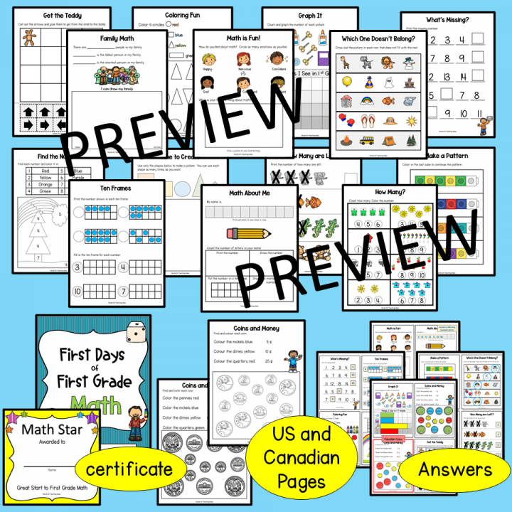 Back to School 1st Grade Math Review Pack - Hands-On Teaching Ideas