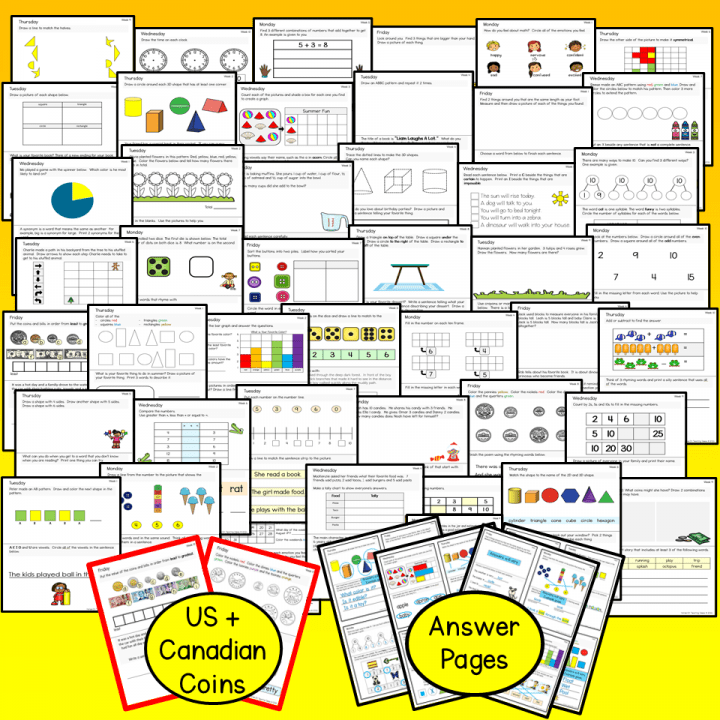 Summer Review Packet Kindergarten into 1st Grade - Hands-On Teaching Ideas