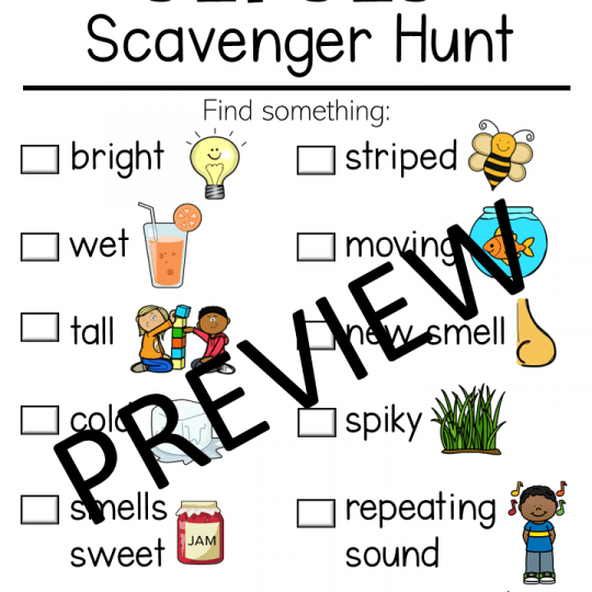 5 Senses Scavenger Hunt - Hands-On Teaching Ideas