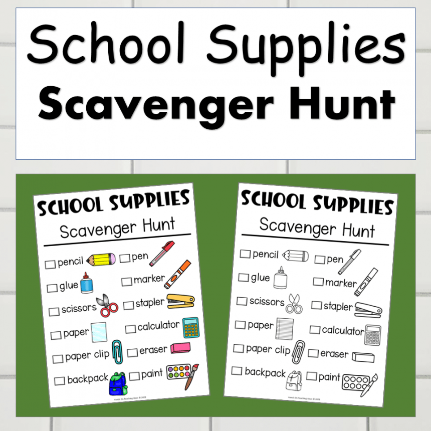 School Supplies Scavenger Hunt - Hands-On Teaching Ideas