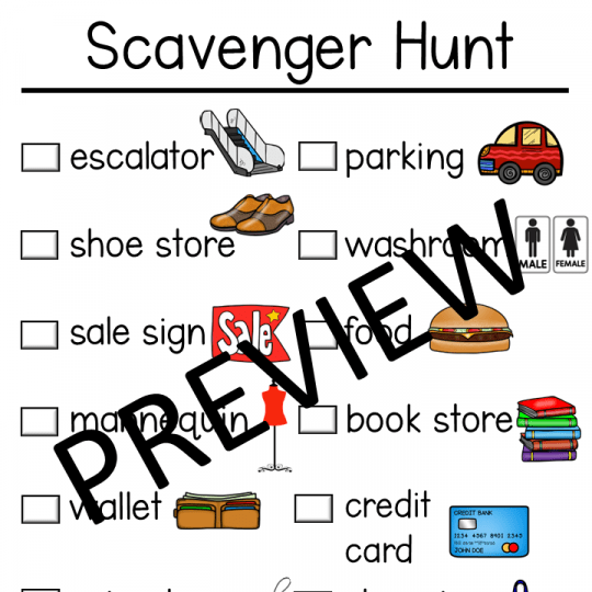 Shopping Mall Scavenger Hunt - Hands-On Teaching Ideas
