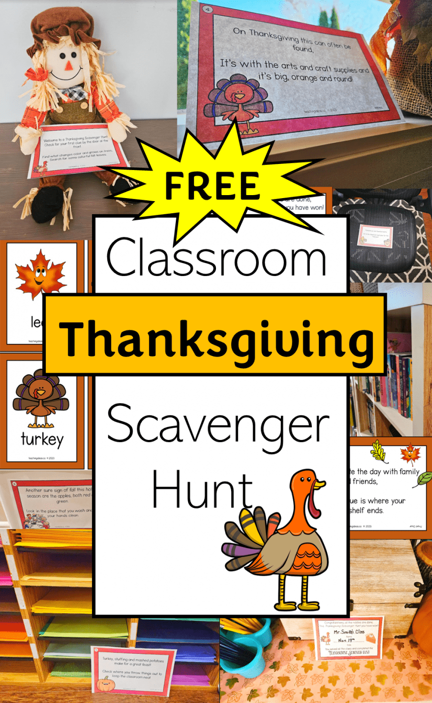 Free Thanksgiving Classroom Scavenger Hunt Clues