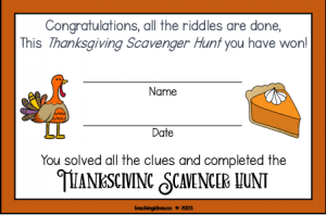 Free Thanksgiving Classroom Scavenger Hunt Clues