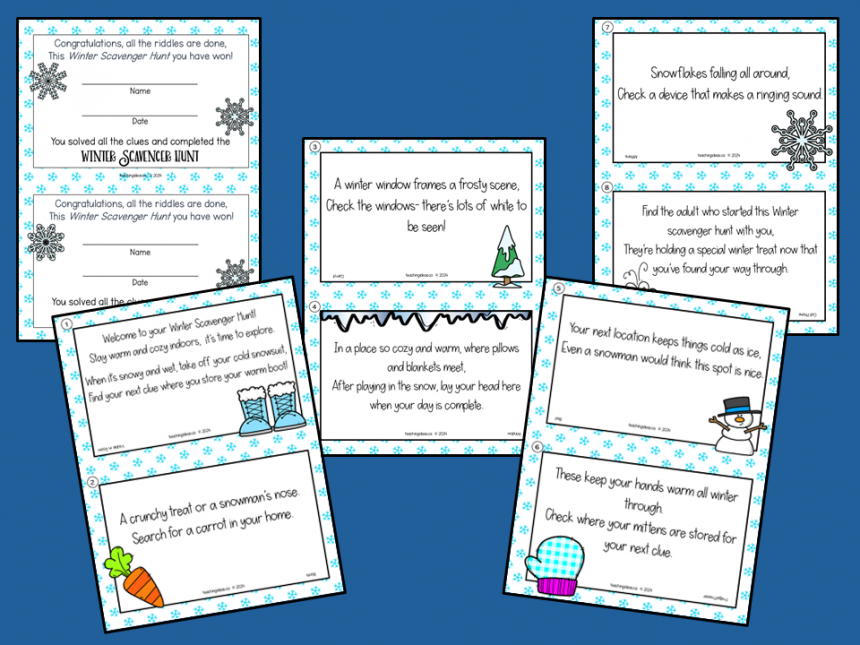 Free Winter Scavenger Hunt Printable for Home (Free Printable Clues)