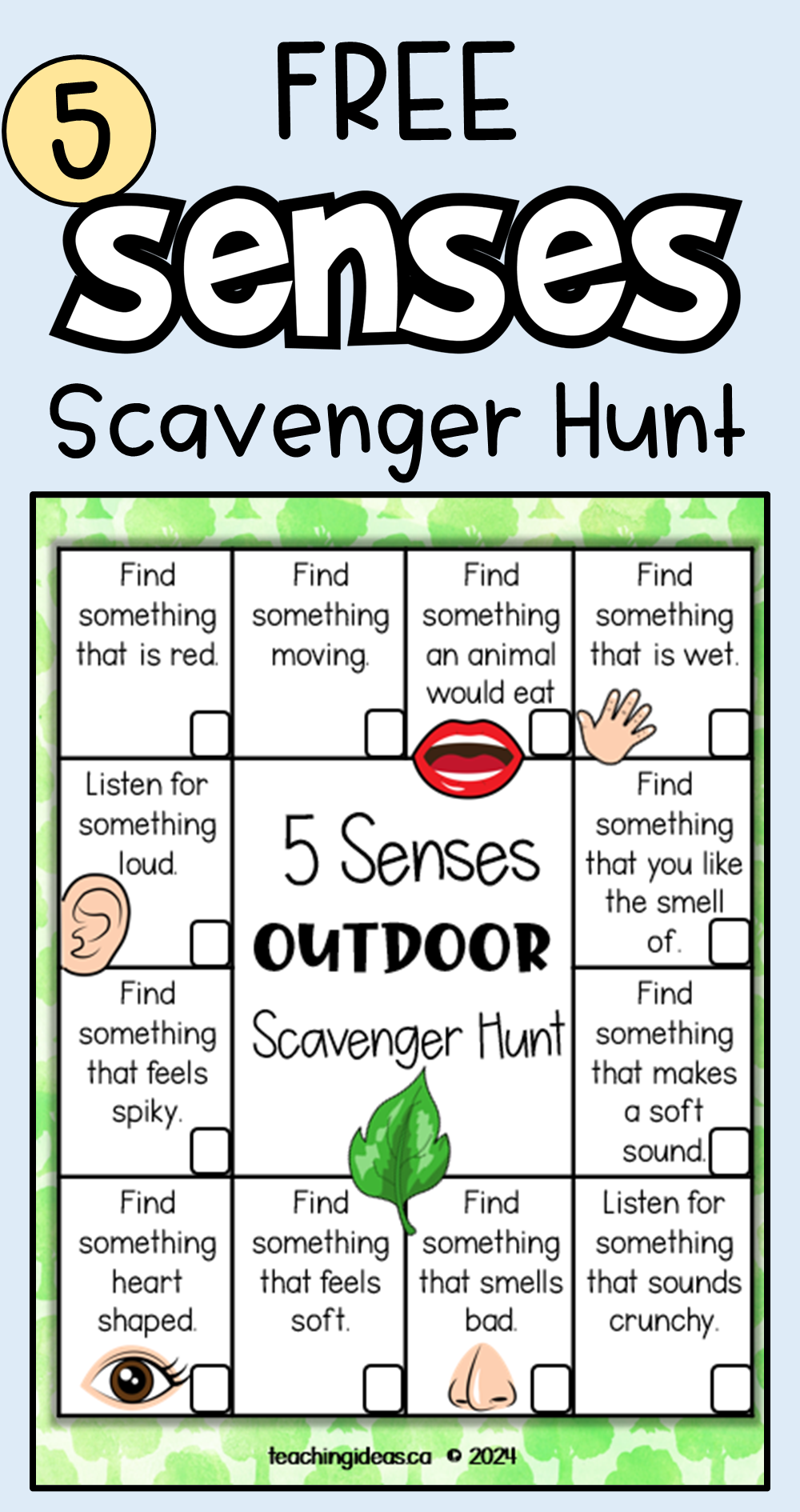 Free 5 Senses Scavenger Hunt (Free Printable)