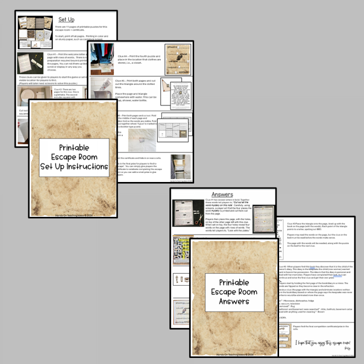 Printable Escape Room Game - Mystery Manor - Hands-On Teaching Ideas