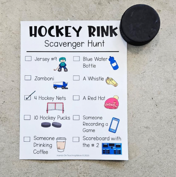 Hockey Rink Scavenger Hunt Free Printable