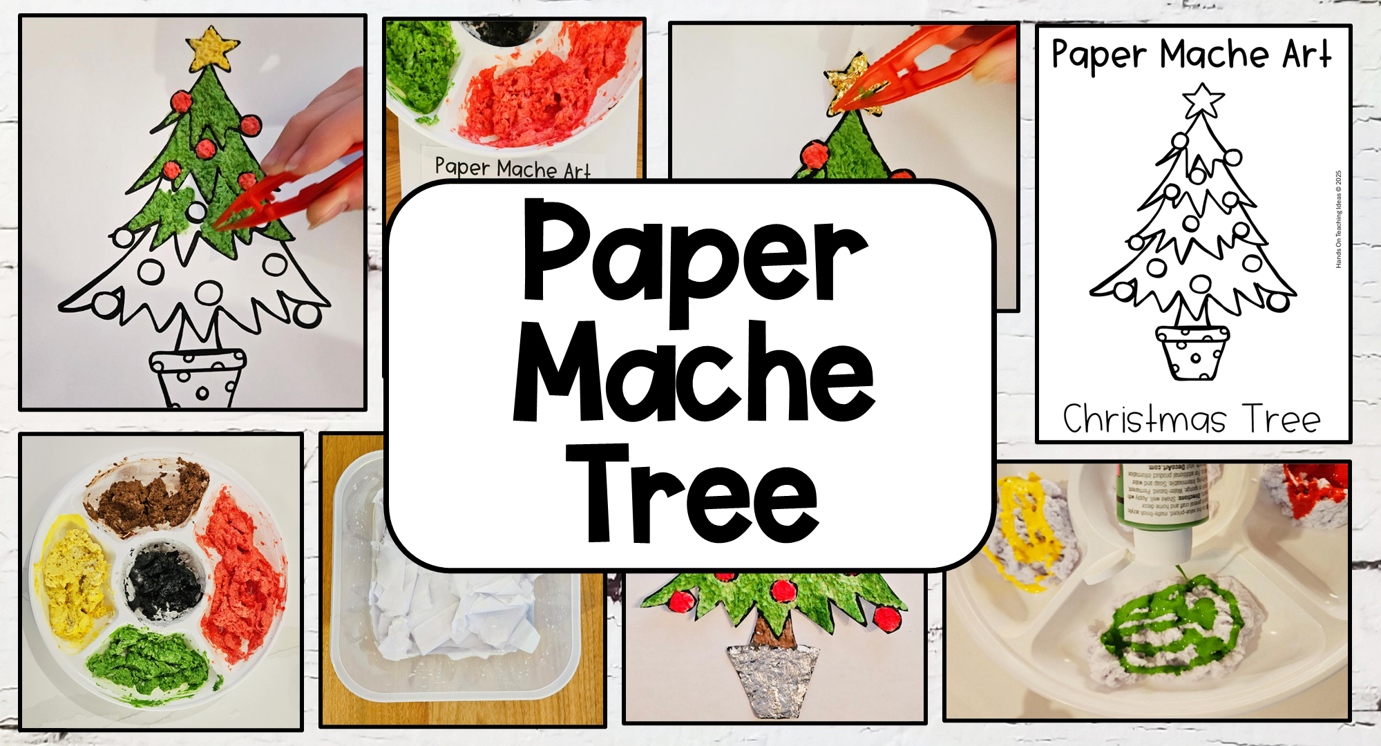 Recycled Paper Mache Christmas Tree Craft (Free Template)