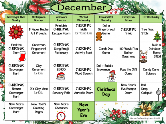 Free December Activity Calendar for Kids