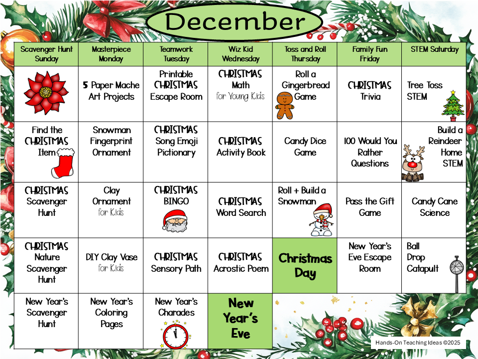 Free December Activity Calendar for Kids