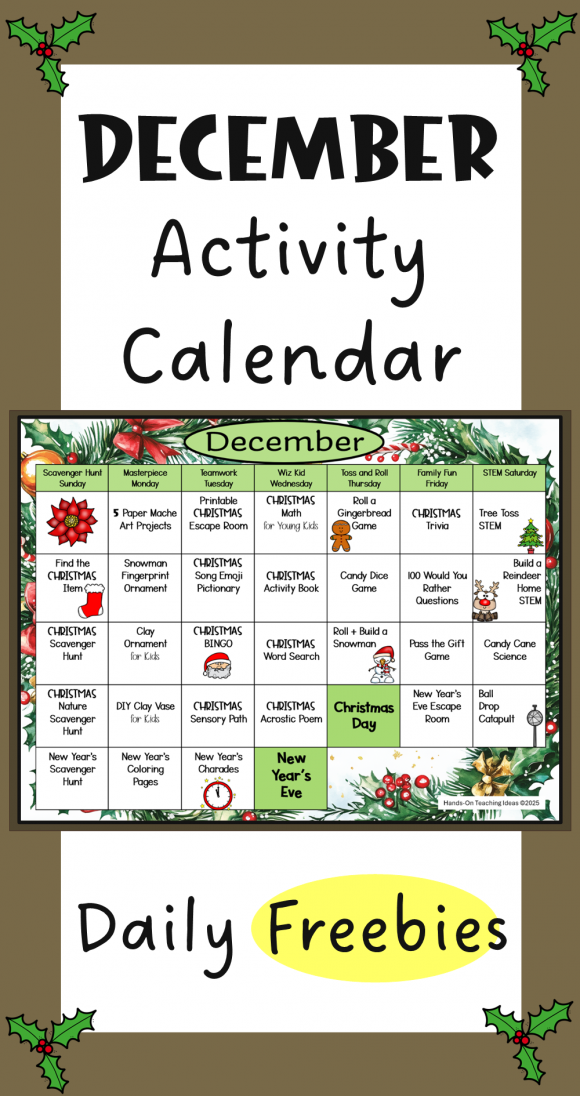 Free December Activity Calendar for Kids