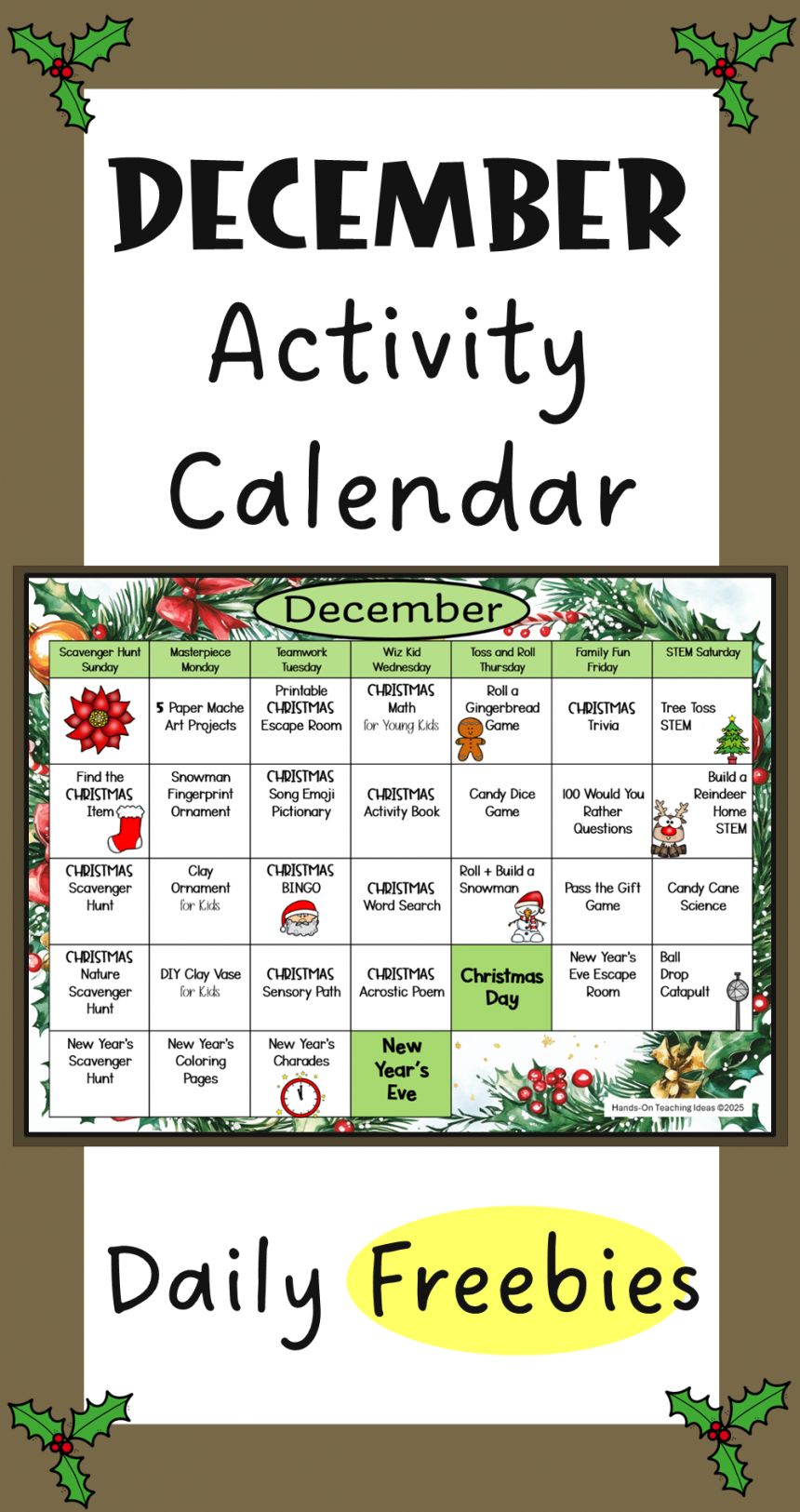 Free December Activity Calendar for Kids